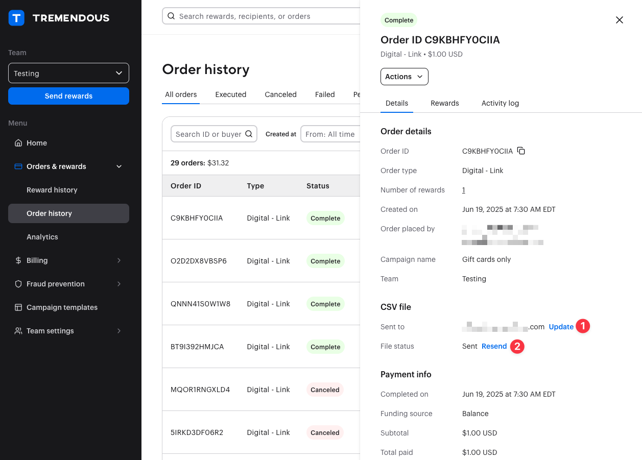 Ordering link rewards – Tremendous
